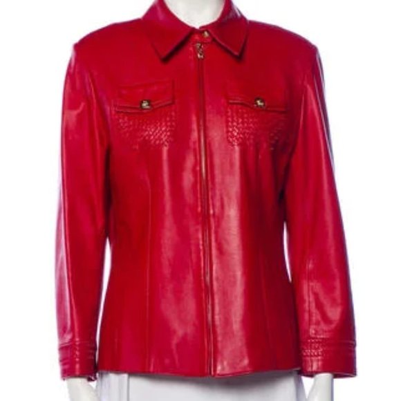 St. John | Jackets & Coats | St John Red Sport Leather Jacket | Poshmark